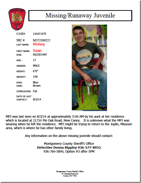 Missing/Runaway 8/3/14 | montgomery county police reporter